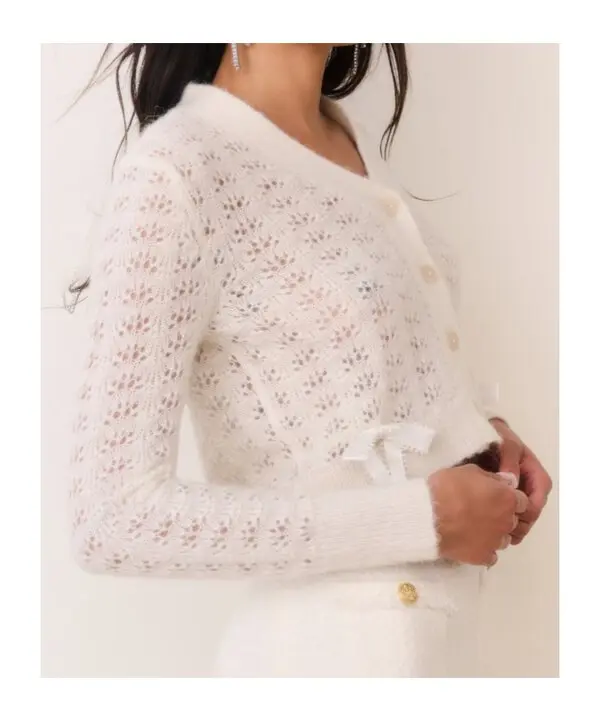 LoveShackFancy Lilly Cropped Knit Cardigan - Frosted Candy