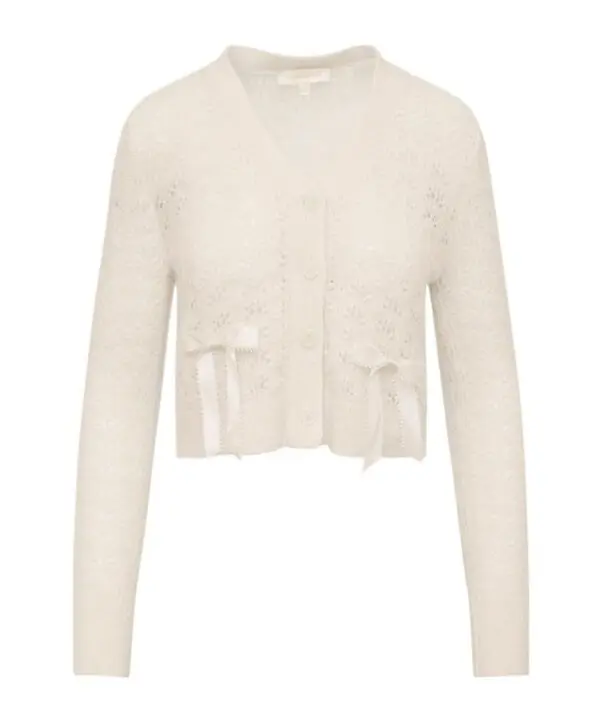 LoveShackFancy Lilly Cropped Knit Cardigan - White