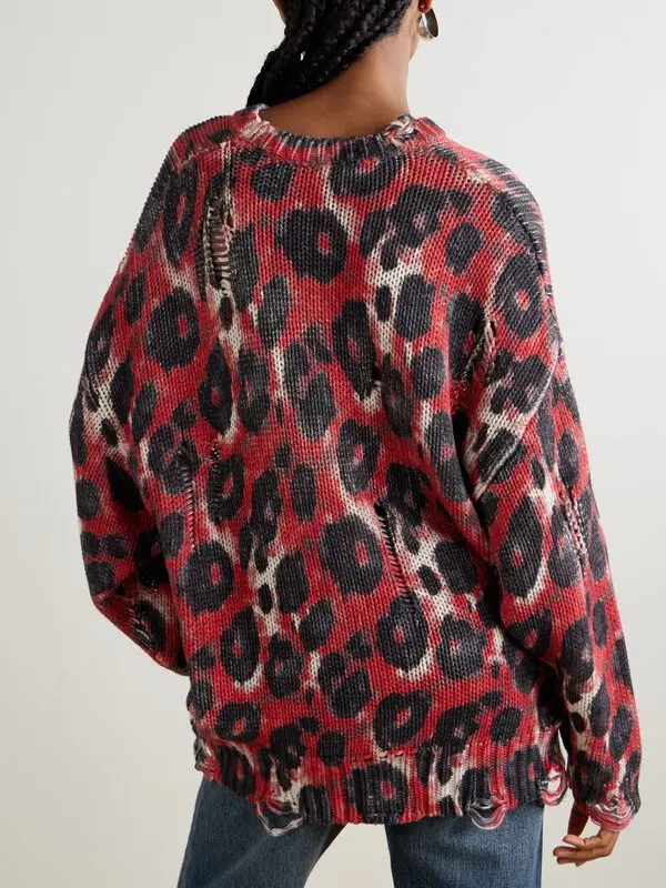 R13 Leopard Print Distressed Knit Jumper - Multi-color