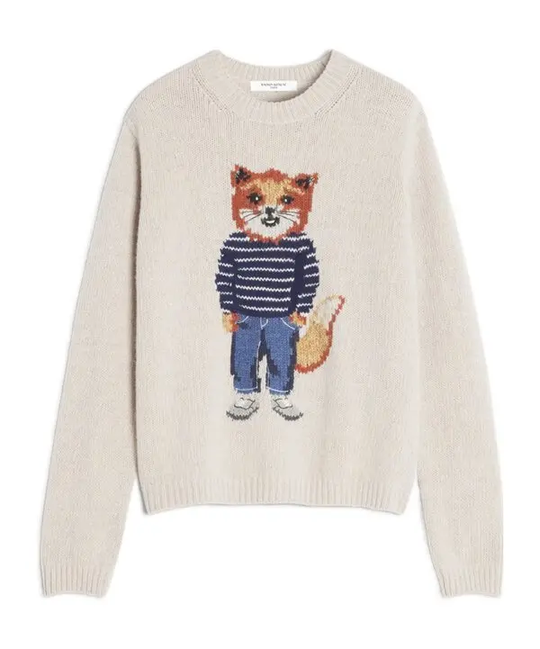 Maison Kitsuné Dressed Fox Intarsia Jumper - Parchment White