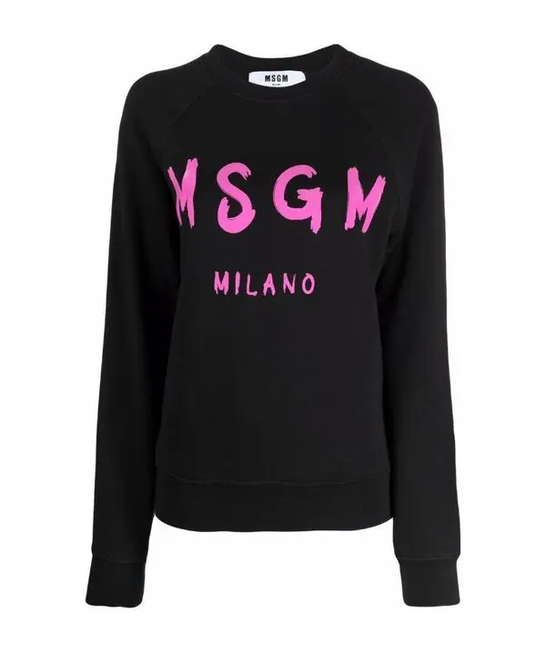 MSGM Logo Print Cotton Sweatshirt - Black