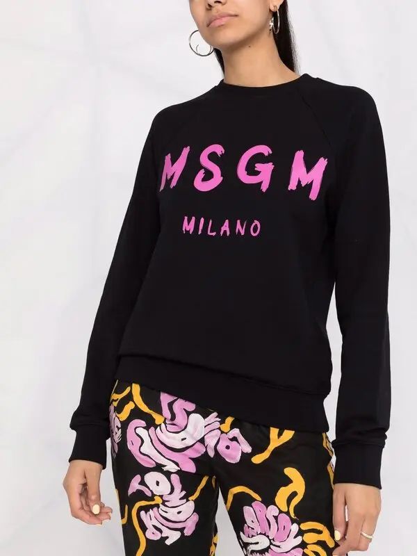 MSGM Logo Print Cotton Sweatshirt - Black