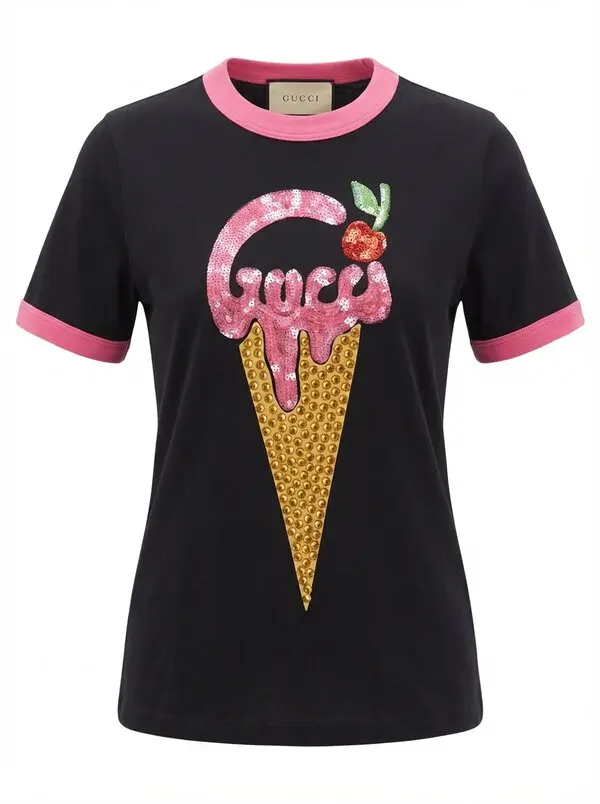 Gucci Ice Cream Sequin Embroidered T-shirt - Green