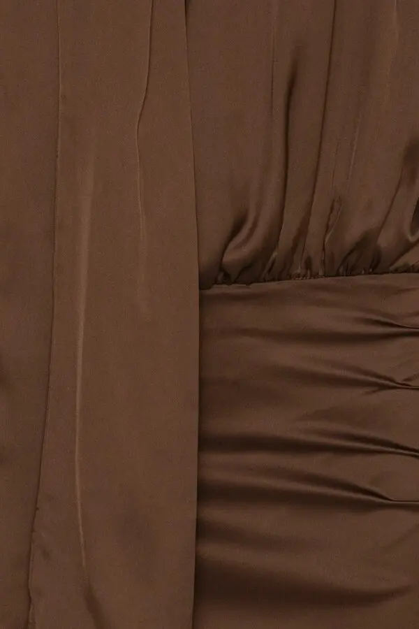 ROTATE BY BIRGER CHRISTENSEN Chiffon V-neck Dress With Tie Detailing - Dark Brown