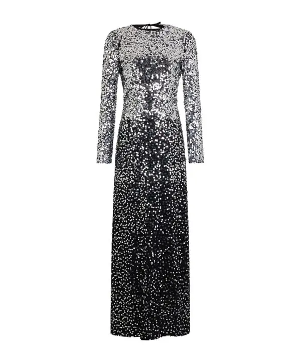 Rabanne Sequin Embellished Long Sleeve Maxi Dress