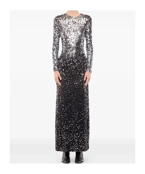 Rabanne Sequin Embellished Long Sleeve Maxi Dress