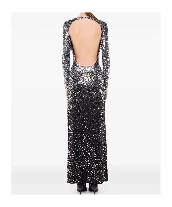 Rabanne Sequin Embellished Long Sleeve Maxi Dress