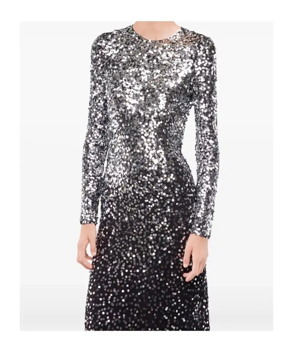 Rabanne Sequin Embellished Long Sleeve Maxi Dress