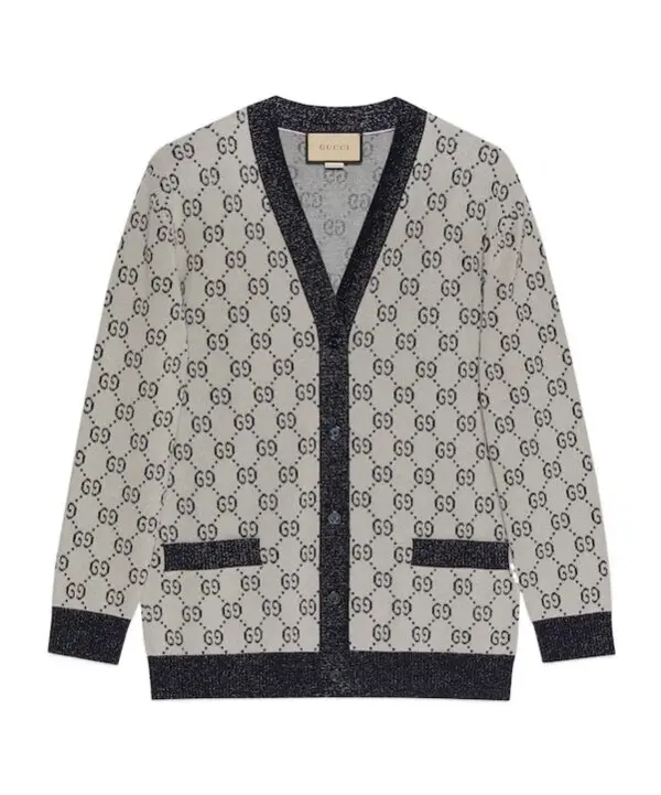 Gucci Gg Cotton Jacquard Cardigan - Gray