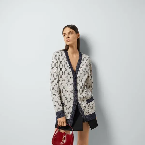 Gucci Gg Cotton Jacquard Cardigan - Gray