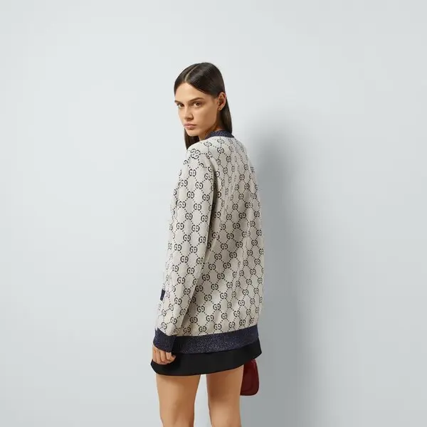 Gucci Gg Cotton Jacquard Cardigan - Gray