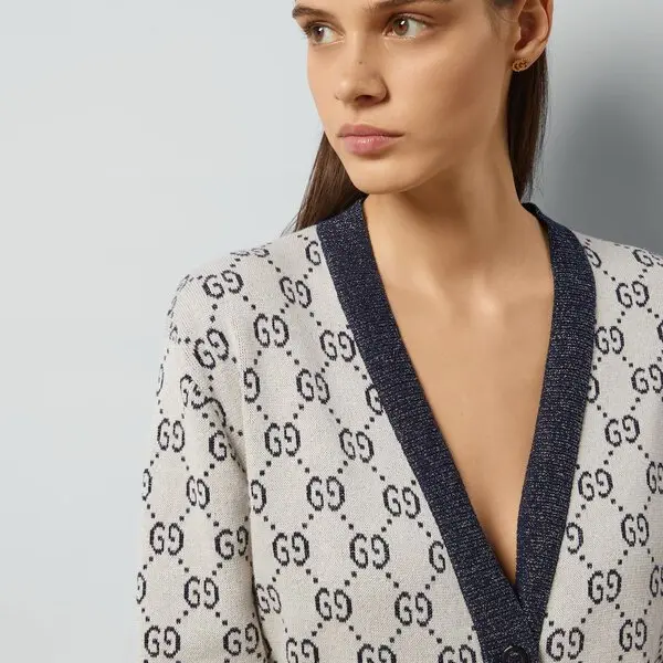 Gucci Gg Cotton Jacquard Cardigan - Gray