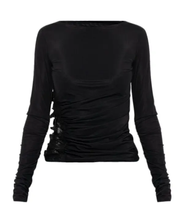 Blumarine Lace-insert Ruched Long-sleeve Top