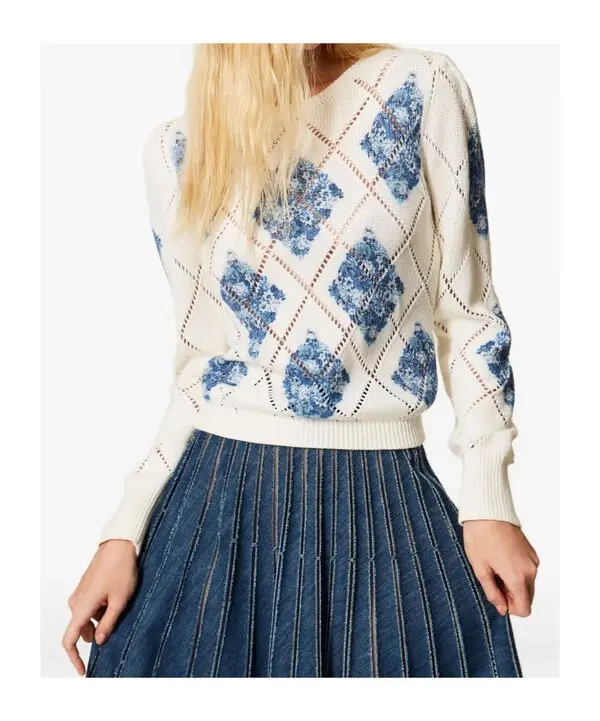 TWINSET Diamond Pattern Floral Sweater