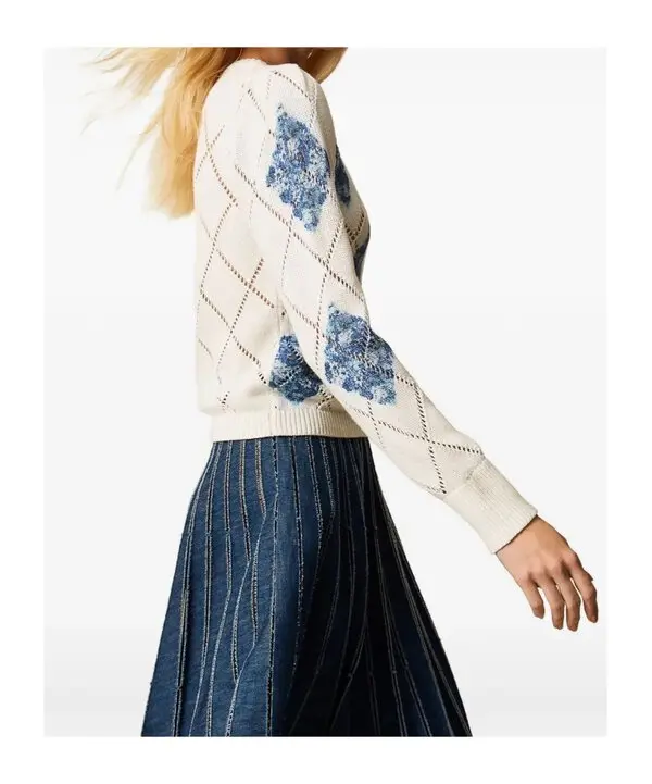 TWINSET Diamond Pattern Floral Sweater