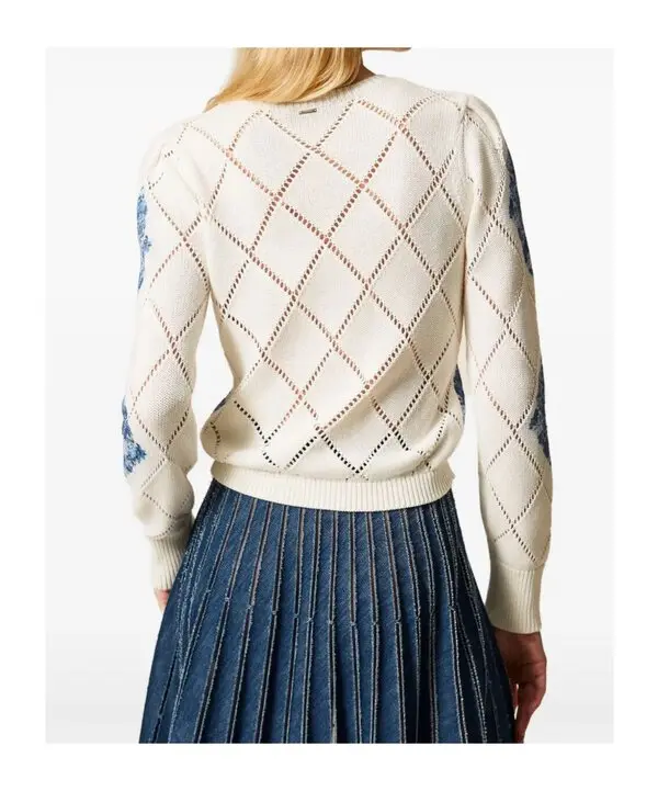 TWINSET Diamond Pattern Floral Sweater