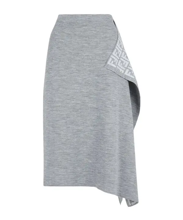 Fendi Asymmetrical Hem Midi Skirt With Ff Pattern