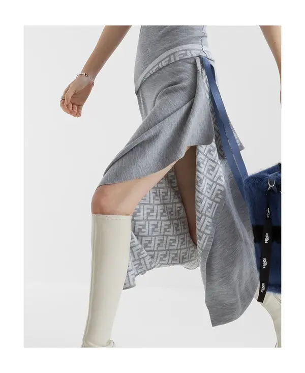 Fendi Asymmetrical Hem Midi Skirt With Ff Pattern