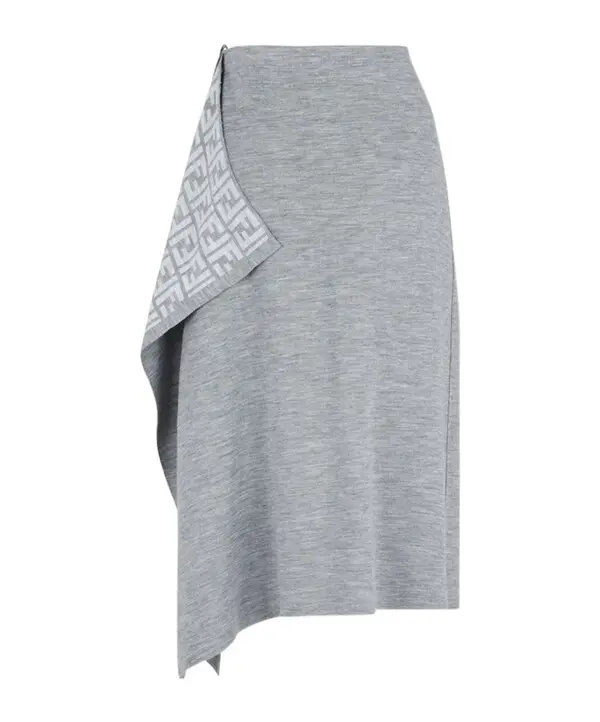 Fendi Asymmetrical Hem Midi Skirt With Ff Pattern