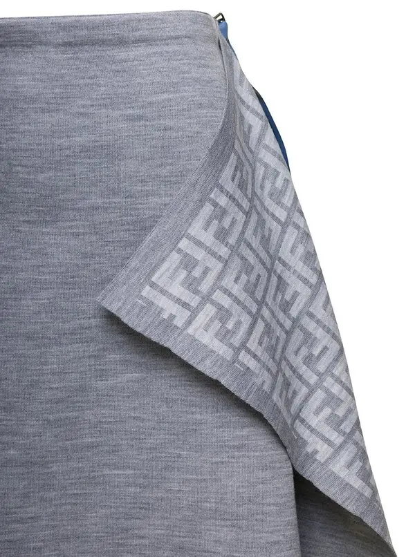 Fendi Asymmetrical Hem Midi Skirt With Ff Pattern