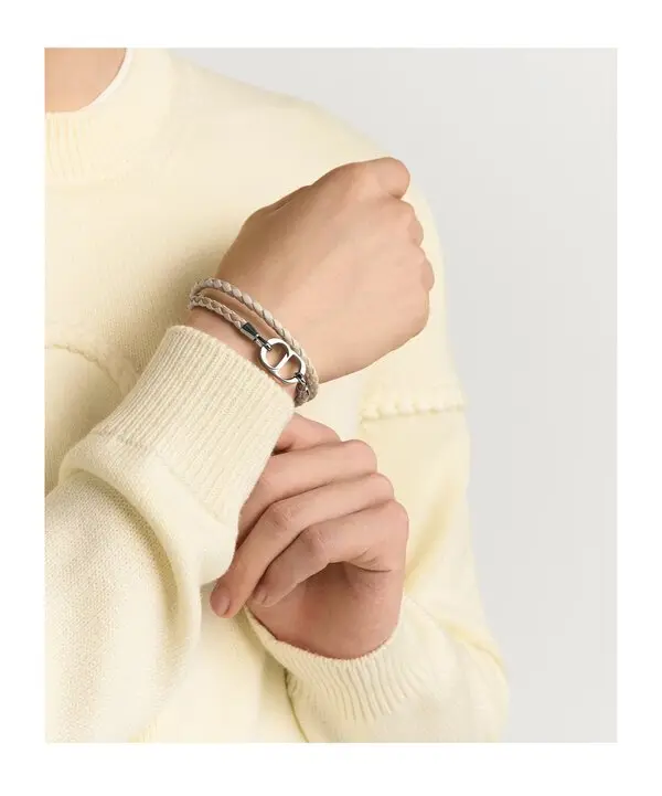 Dior Cd Icon Woven Leather Double Bracelet - Beige