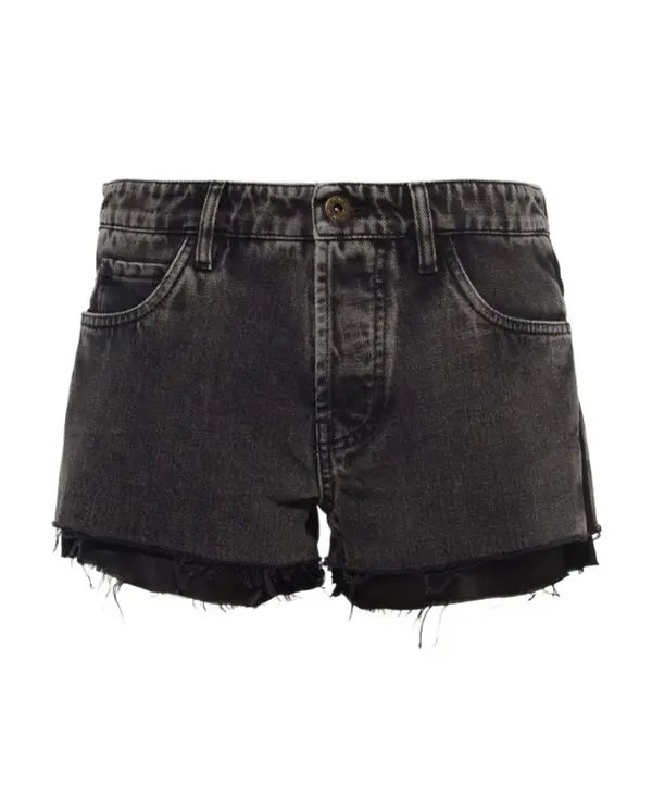 Miu Miu Low Waist Denim Shorts With Logo Detail - Black