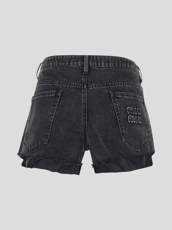 Miu Miu Low Waist Denim Shorts With Logo Detail