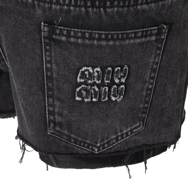 Miu Miu Low Waist Denim Shorts With Logo Detail
