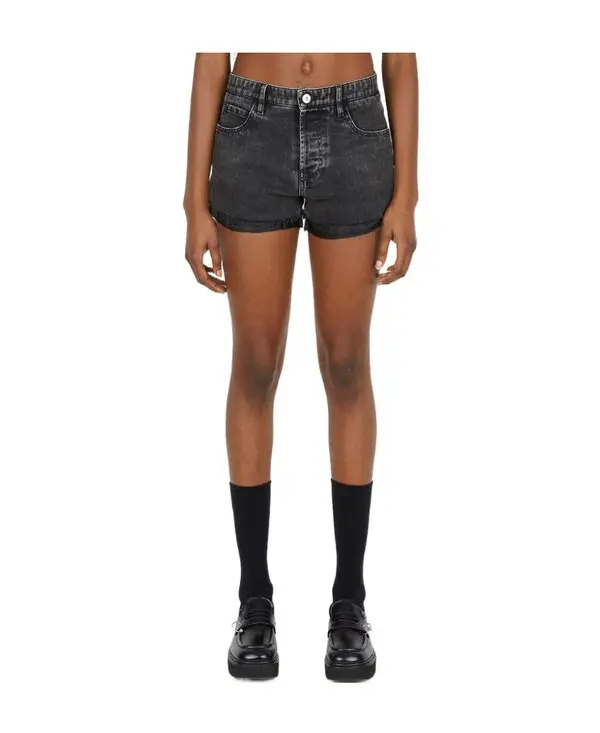 Miu Miu Low Waist Denim Shorts With Logo Detail