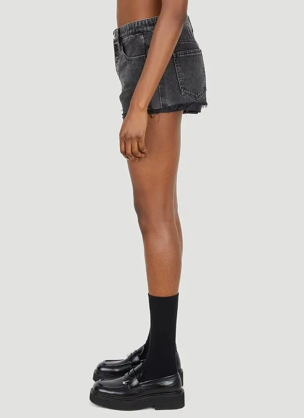Miu Miu Low Waist Denim Shorts With Logo Detail