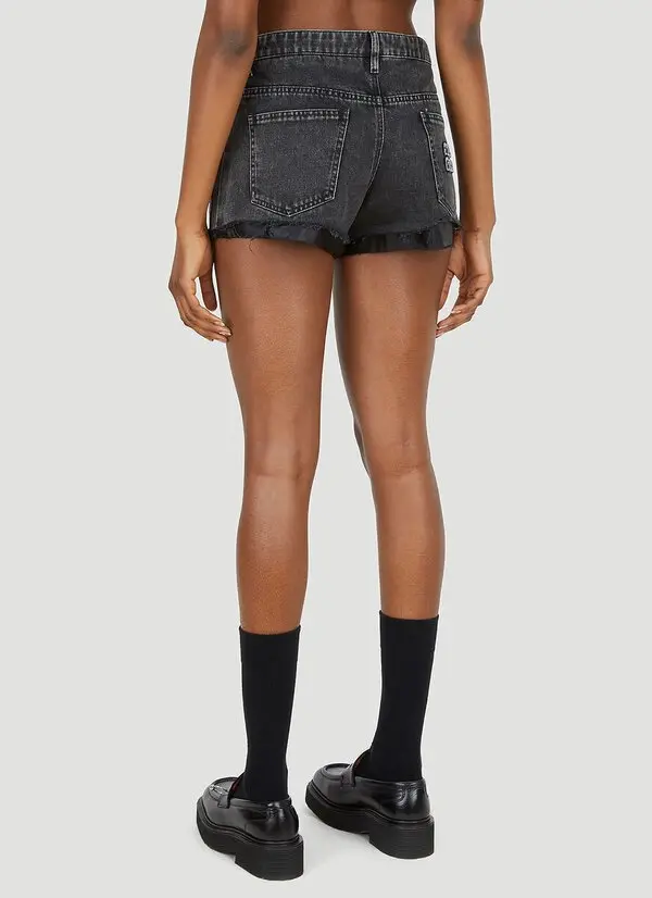 Miu Miu Low Waist Denim Shorts With Logo Detail