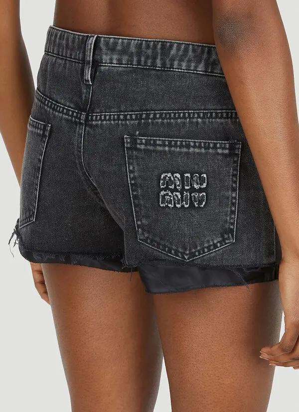 Miu Miu Low Waist Denim Shorts With Logo Detail