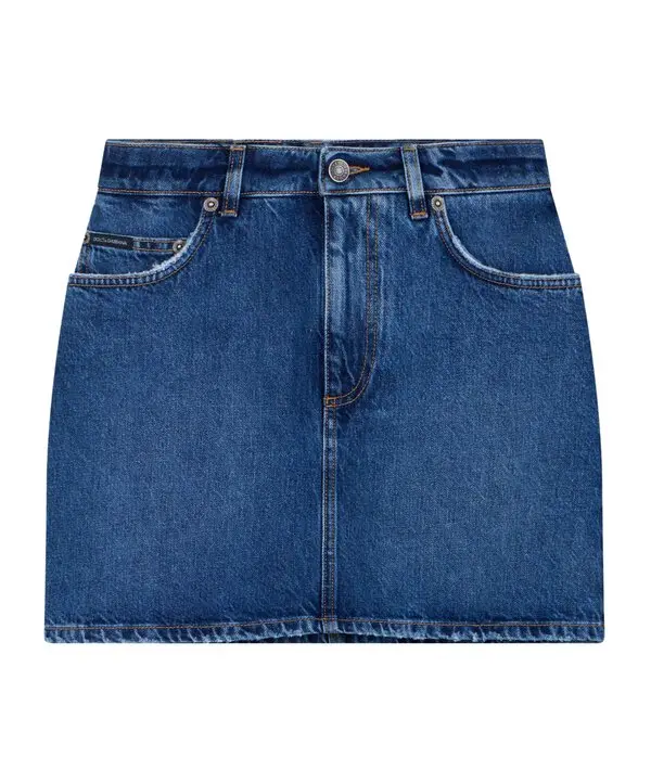 Dolce & Gabbana Logo Plaque Denim Mini Skirt - Blue
