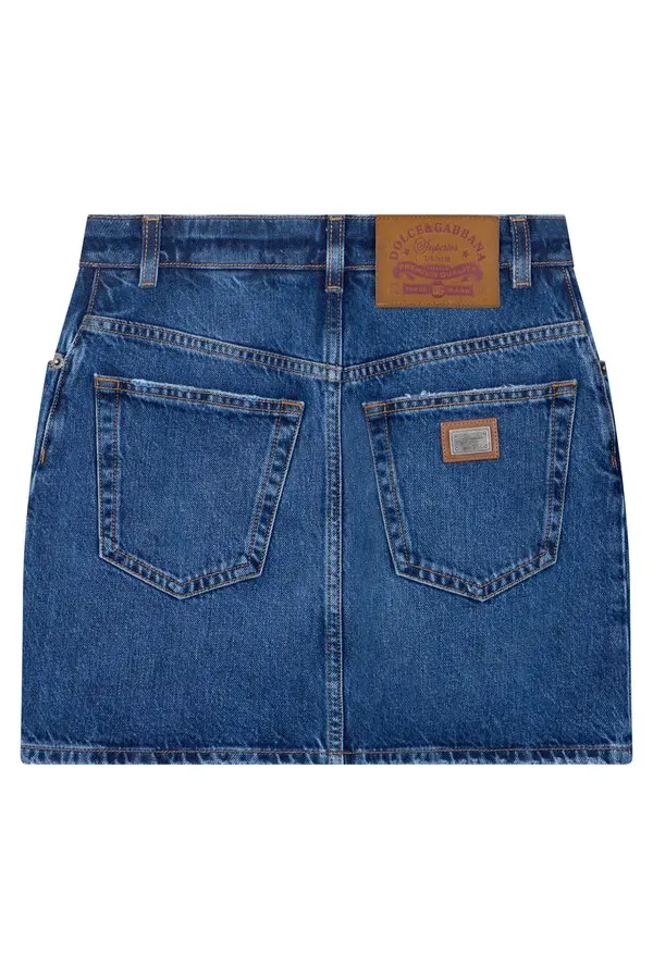 Dolce & Gabbana Logo Plaque Denim Mini Skirt - Blue