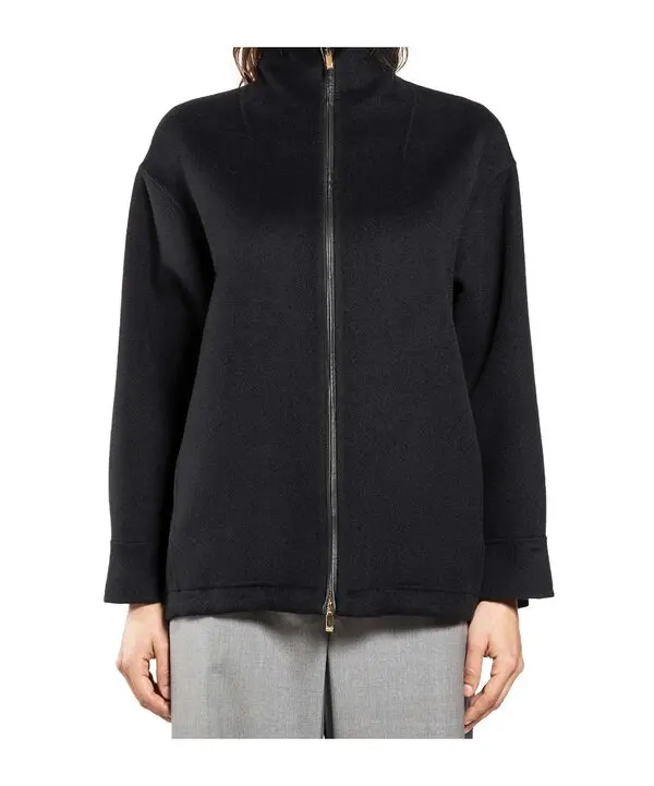 Max Mara Stand Collar Zip Up Jacket - Black