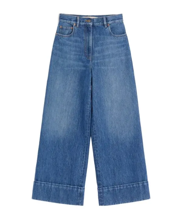 Valentino Garavani Logo Plaque Cropped Jeans - Medium Blue
