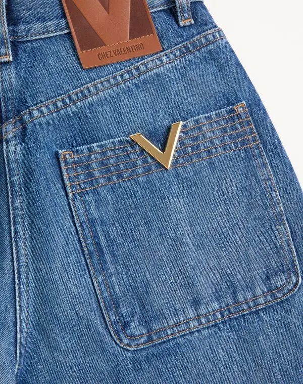 Valentino Garavani Logo Plaque Cropped Jeans - Medium Blue