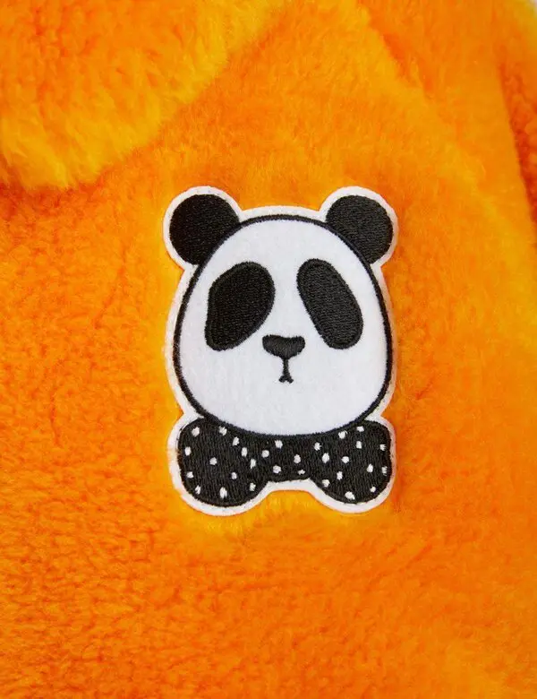 MINI RODINI Faux Fur Panda Patch Bomber Jacket
