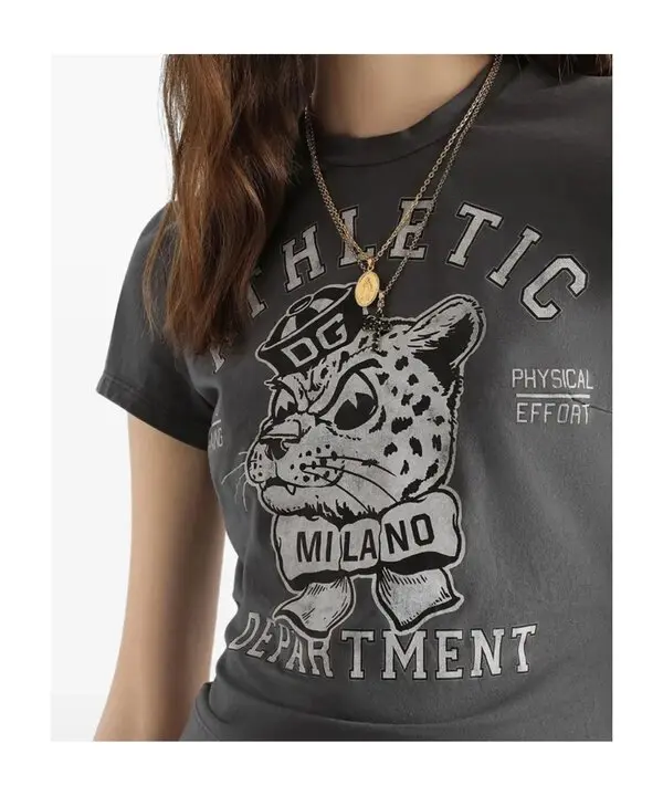 Dolce & Gabbana Athletic Department" Printed Short Sleeve T-shirt - Black
