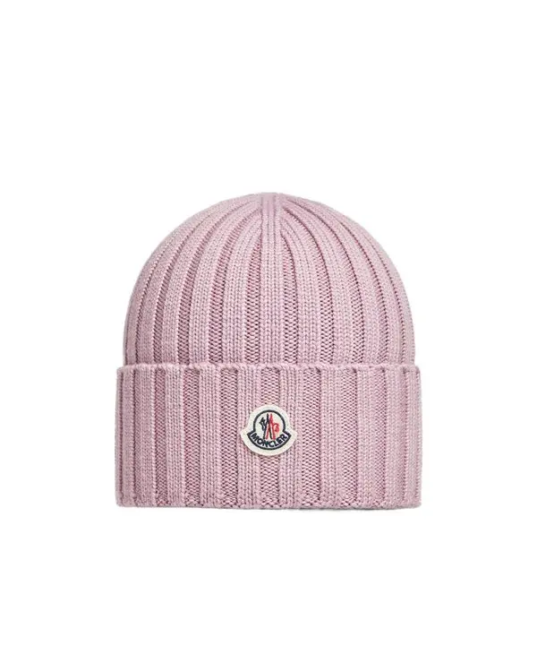 Moncler Logo Patch Ribbed Beanie - Pink