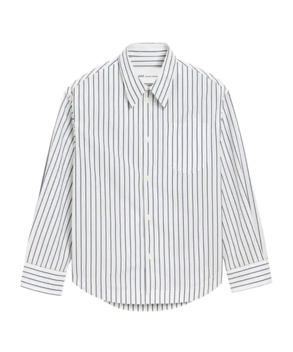 AMI Paris De Coeur Striped Curved Hem Shirt - White