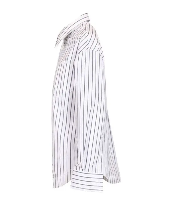 AMI Paris De Coeur Striped Curved Hem Shirt