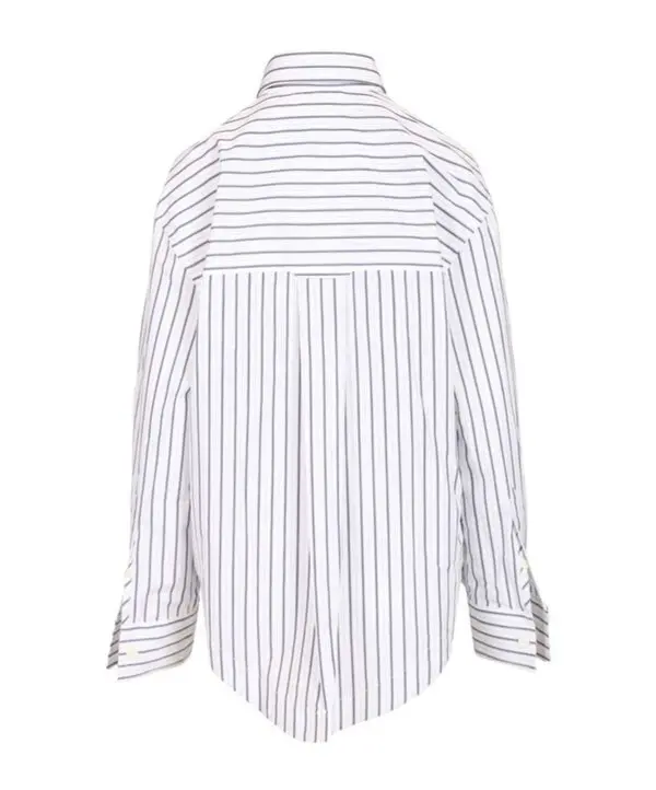 AMI Paris De Coeur Striped Curved Hem Shirt
