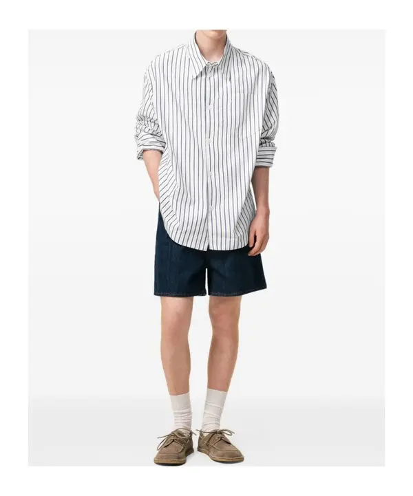 AMI Paris De Coeur Striped Curved Hem Shirt