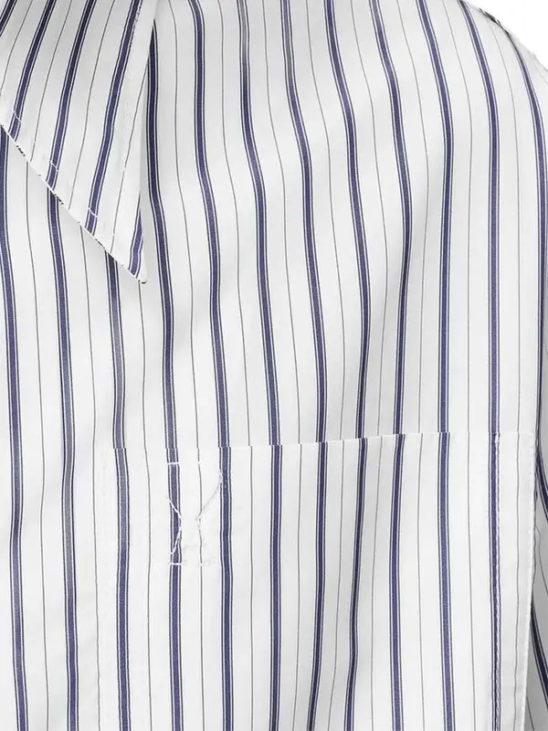 AMI Paris De Coeur Striped Curved Hem Shirt