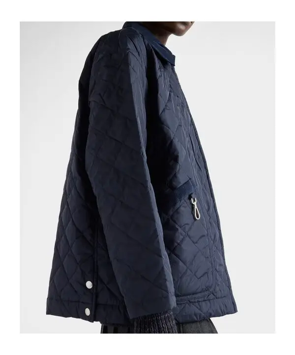 Prada Re-nylon Quilted Jacket With Enamel Triangle Logo - Blue