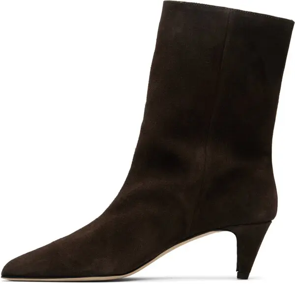 By Far Lysander Suede Pointed Toe Kitten Heel Ankle Boots - Brown