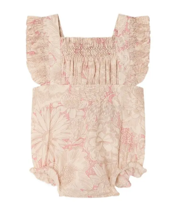 Bonpoint Ruffled Floral Baby Romper - Nude