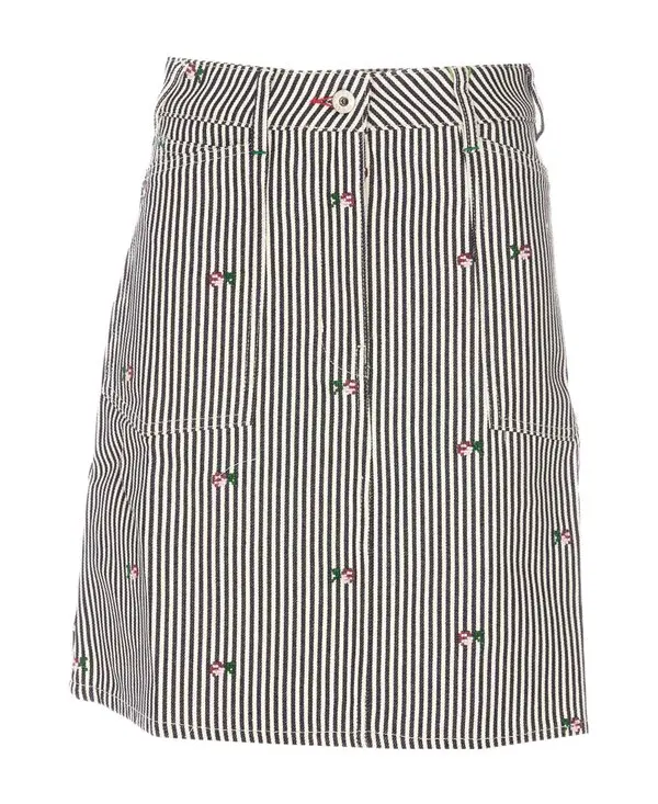 Kenzo Striped Denim Midi Skirt With Embroidered Detail - No