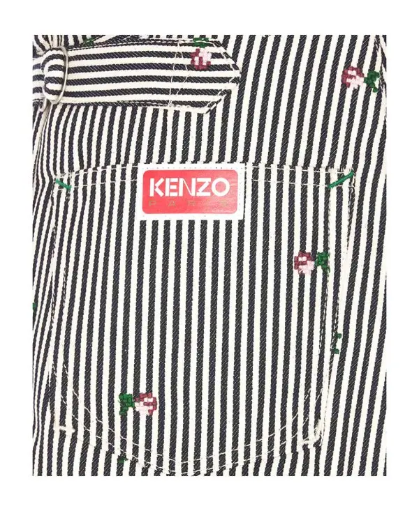 Kenzo Striped Denim Midi Skirt With Embroidered Detail - No